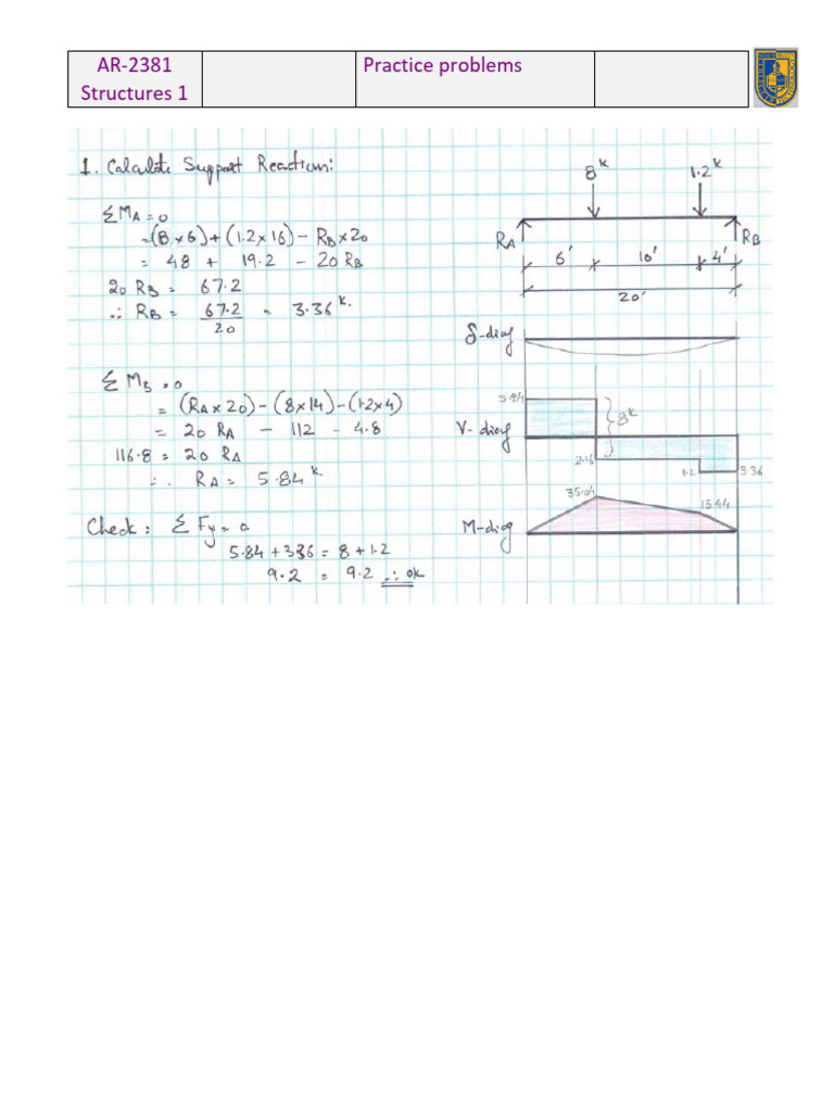 Shear and Bending of Beams Practice Problems | PDF