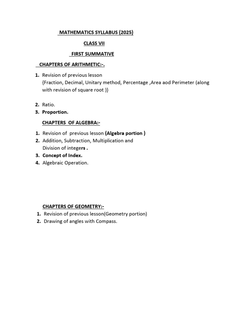 Class 7 Mathematics Syllabus 2025 | PDF