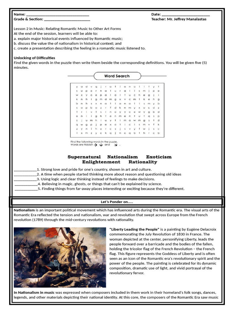 Lesson 2 in Music 3rd QTR | PDF | Romantic Music | Romanticism