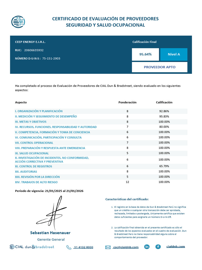 Certificado - Ceep Energy E.I.R.L - Unacem | PDF