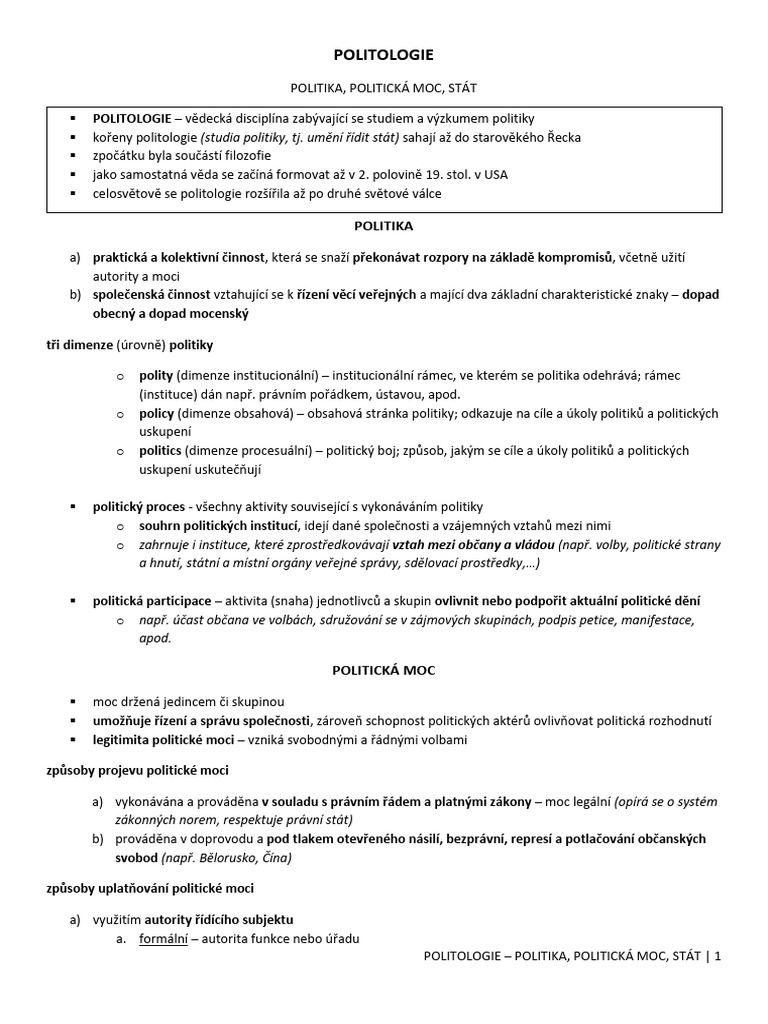 Politologie - Politika, Politická Moc, Stát | PDF