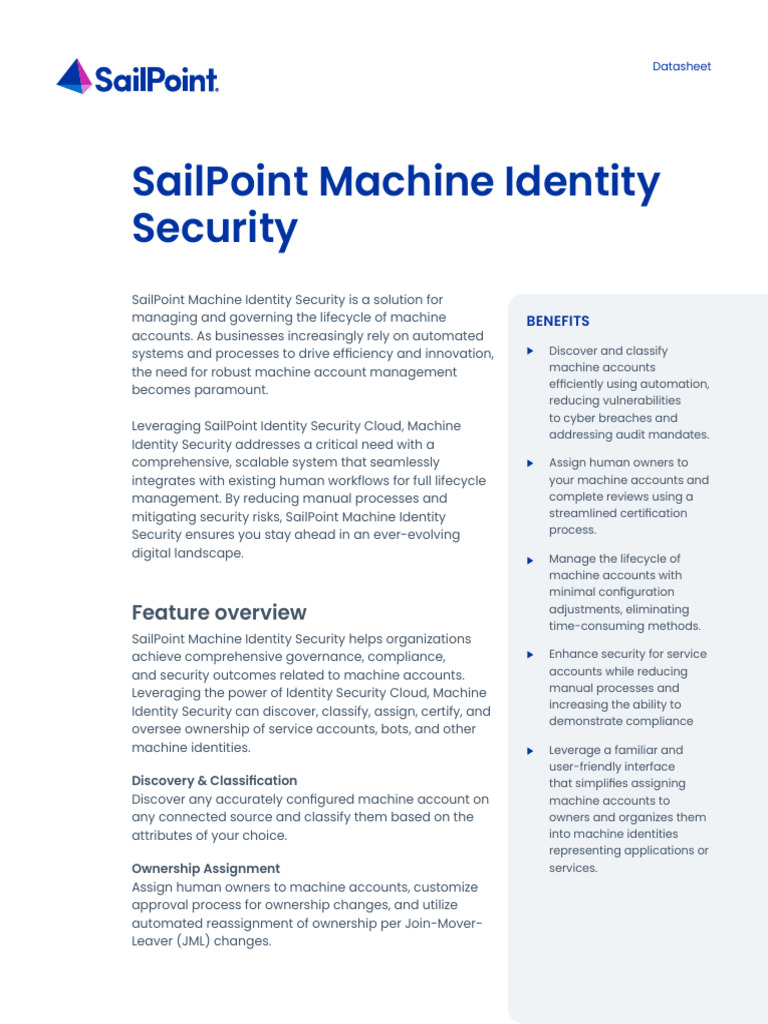 SailPoint Machine Identity Security DS2455 | PDF | Automation | Cloud Computing
