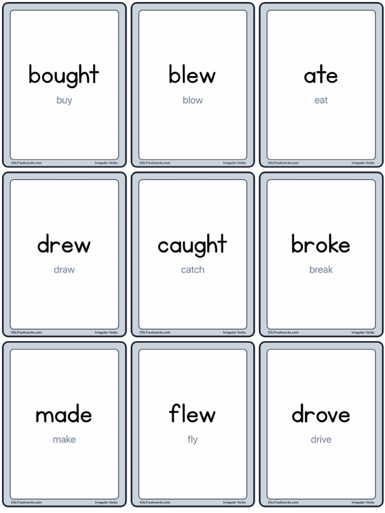 Irregular Verbs Small Word Cards Base Verb | PDF