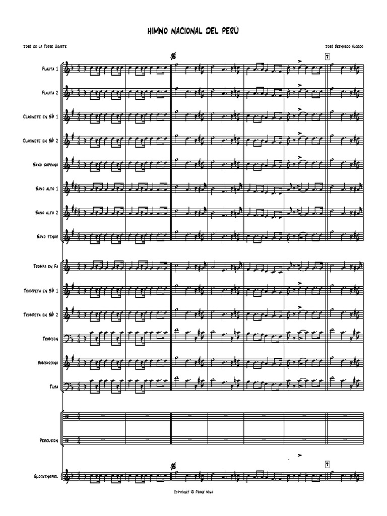 Peruvian National Anthem Sheet Music | PDF | Musical Instruments