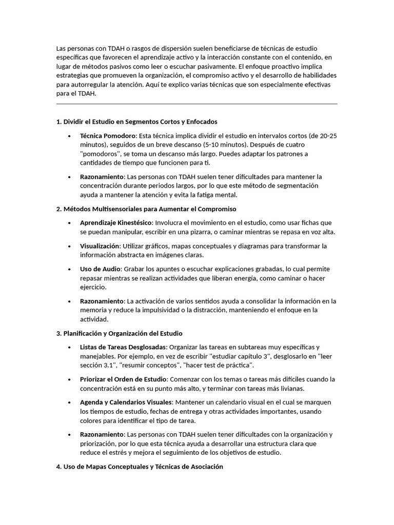 Técnicas de Estudio Efectivas para TDAH | PDF | Memoria | Habilidades ...