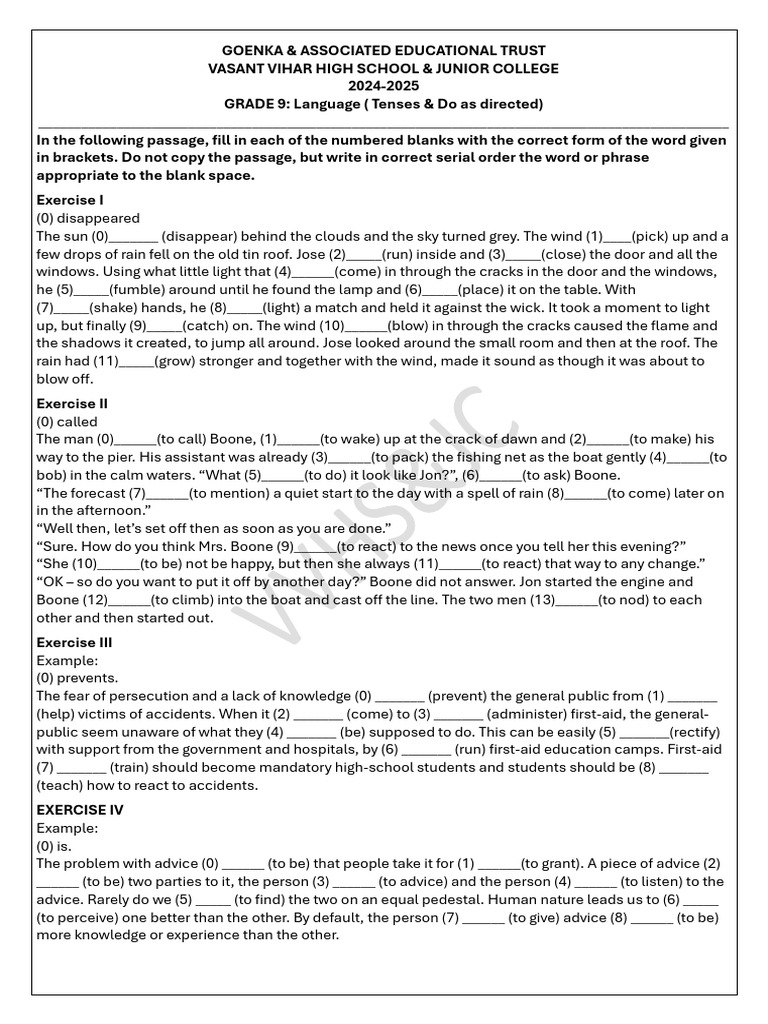 Grade 9 English Tenses Exercises | PDF