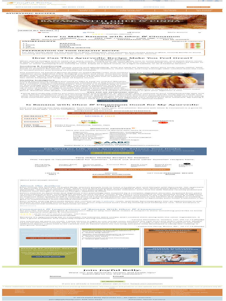 Banana With Ghee & Cinnamon Recipe - Joyful Belly School of Ayurveda ...