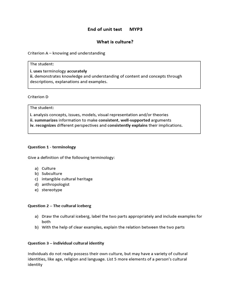 End of Unit Test Unit 5 MYP3 | PDF