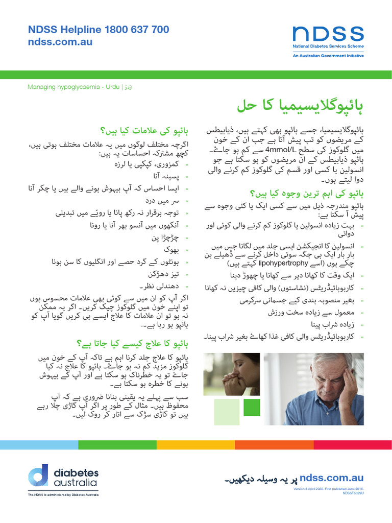 NDSS Helpline 1800 637 700: Managing Hypoglycaemia - Urdu | PDF
