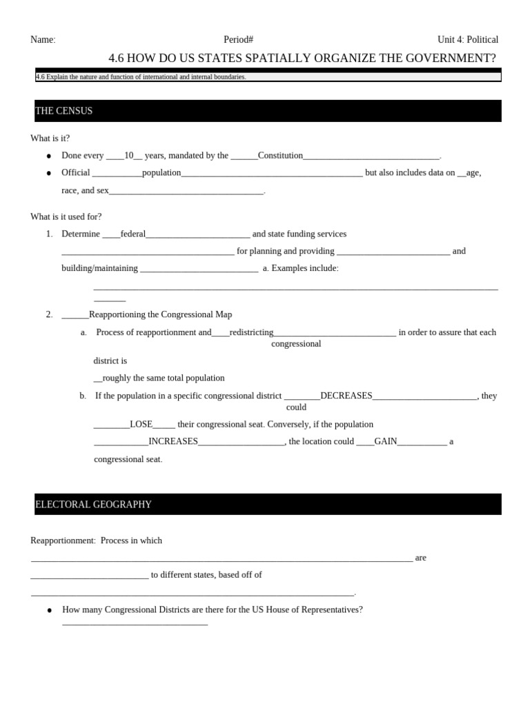 Topic 4.6 Guided Notes | PDF | Gerrymandering | Electoral District