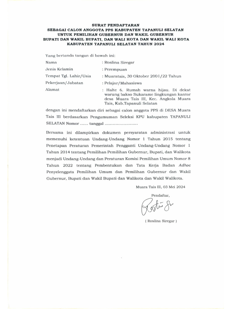 Contoh Surat Pendaftaran PPS | PDF