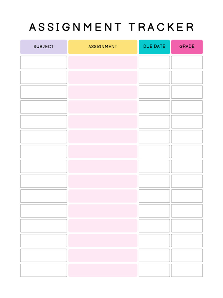 Pink and White Simple Assignment Tracker Planner | PDF