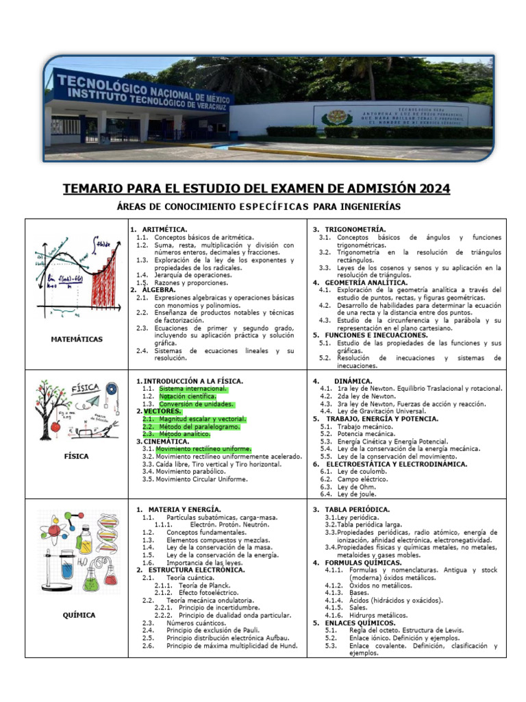 Temario Examen Admisión 2024 Ingeniería | PDF | Ecuaciones | Contabilidad