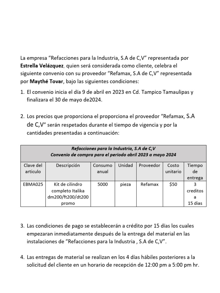 Convenio Refamax 2023-2024: Condiciones y Entregas | PDF