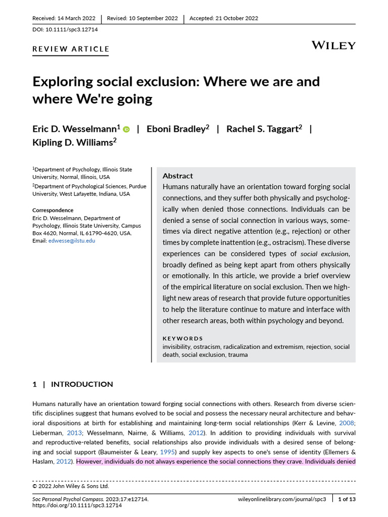 Understanding Social Exclusion Effects | PDF | Mental Health ...