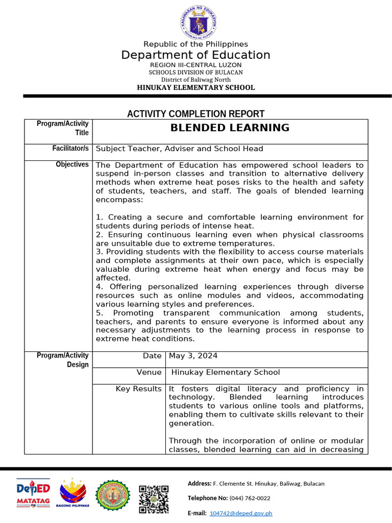 Blended Learning Activity Report | PDF | Learning | Behavior Modification
