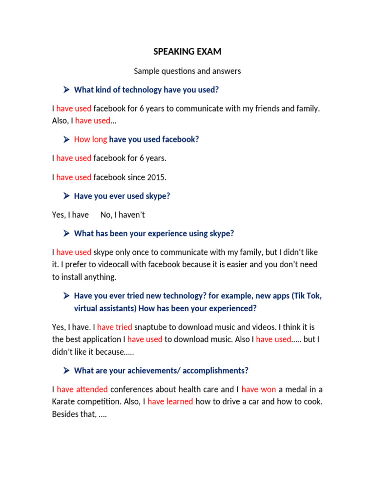 SPEAKING EXAM - First Term | PDF