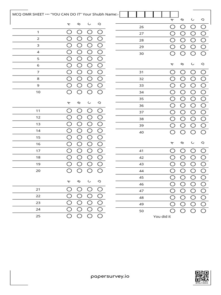 OMR Answer Sheet (50 Questions) - 3 | PDF | Optical Character ...