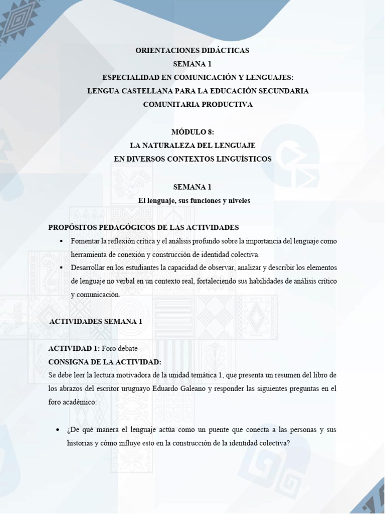 Orientaciones Didácticas de La Semana 1 | PDF | Comunicación no verbal | Comunicación