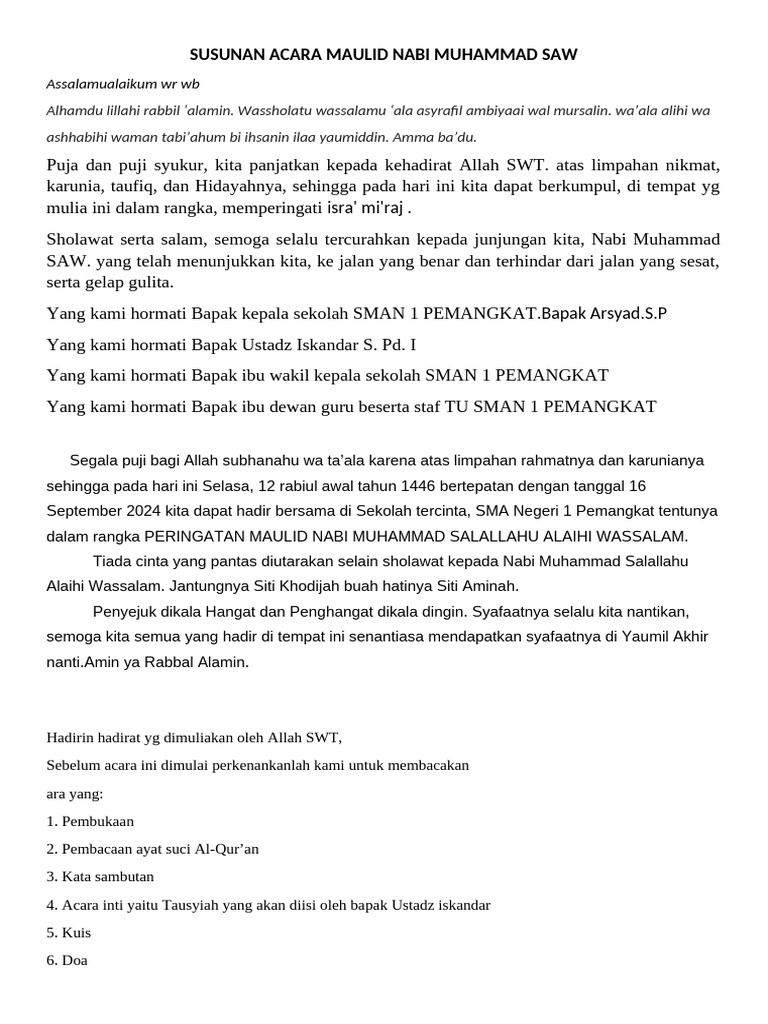 Teks MC Maulid Nabi | PDF
