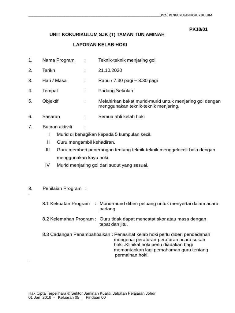 Laporan Hoki 2023 (Laporan 1) | PDF