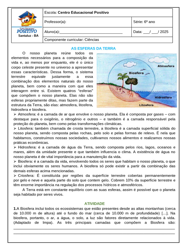 6º Ano As Esferas Da Terra | PDF | Terra | Água