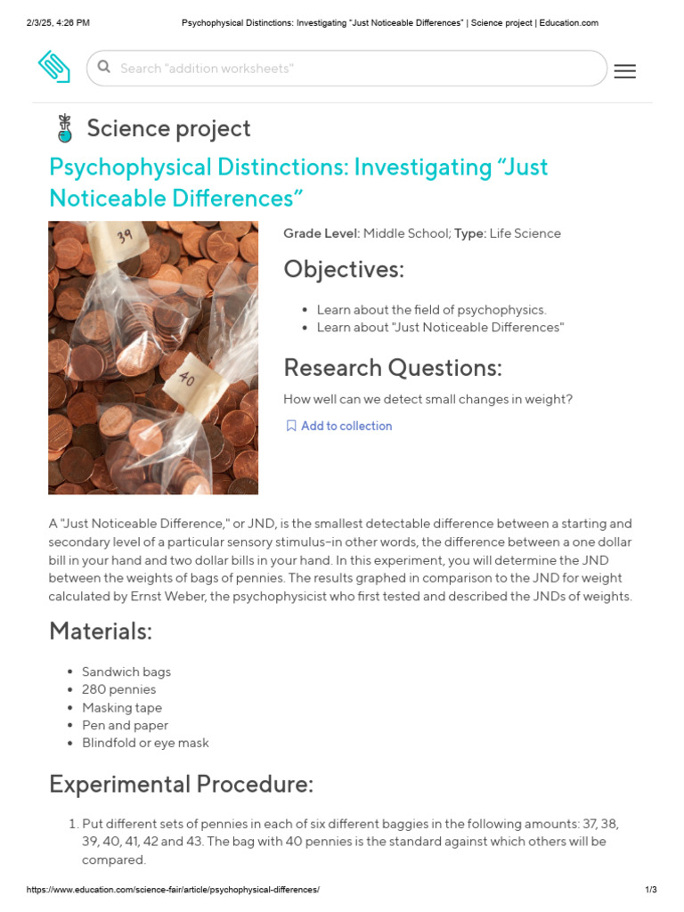 Just Noticeable Differences in Weight | PDF | Psychophysics | Cognitive ...
