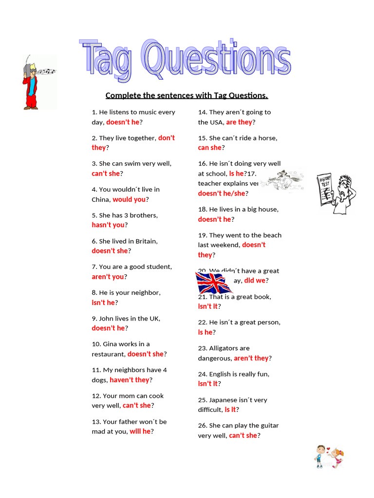 Tag Questions Practice Exercises | PDF