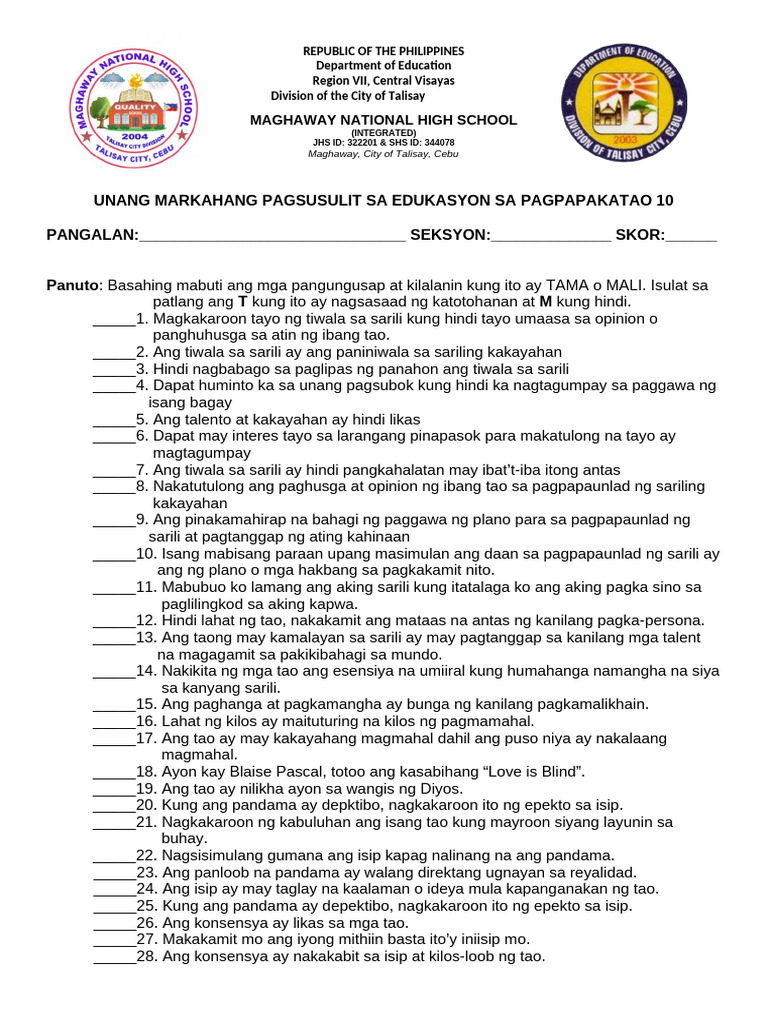 ESP Unang Markahan in ESP 10 | PDF