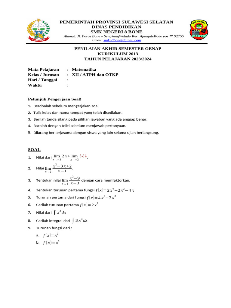 SOAL PAS GENAP KELAS XII 2023-2024 | PDF