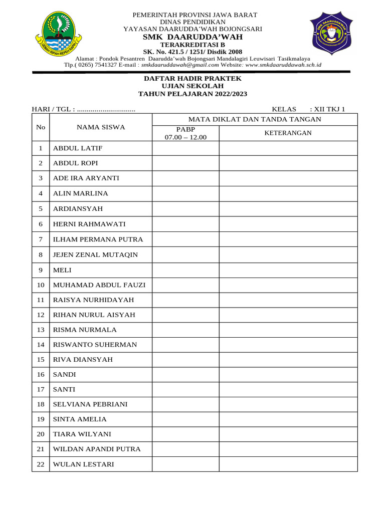 15. Daftar Hadir Praktek | PDF