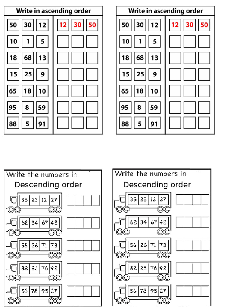 ASCENDING & DESENDING Mathematics Year 1 | PDF