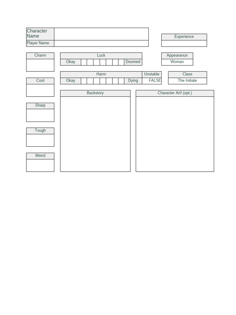 Monster of The Week Character Sheet Fillable v1.2 | PDF