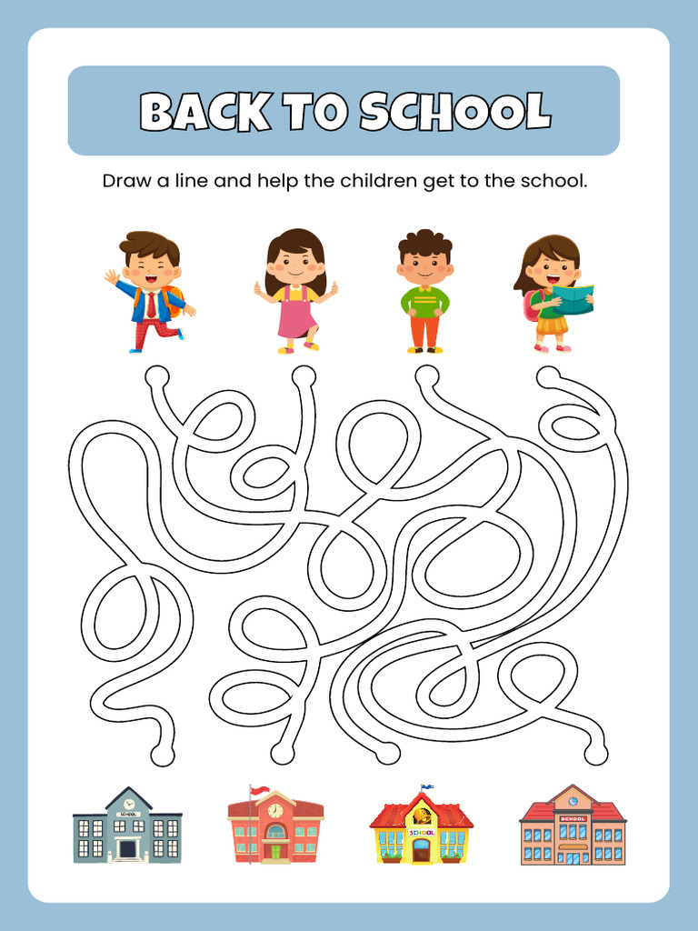 Back To School Maze Worksheet in Blue Simple Style | PDF
