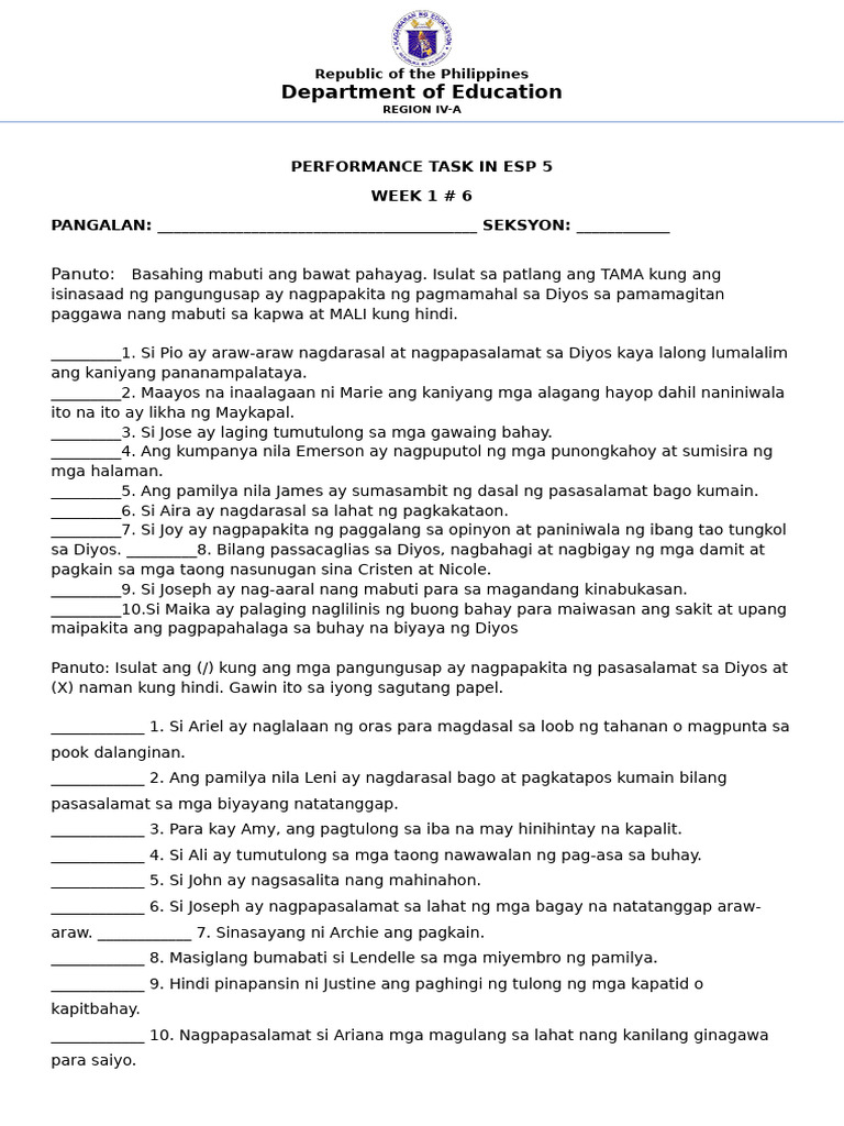 Q4-ESP-W1-PERF TASK-No.5 | PDF