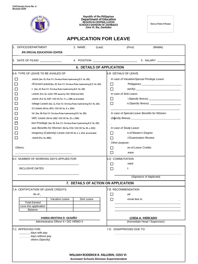 FORM-6-NEW-BLANK- | PDF | Parental Leave | Sick Leave