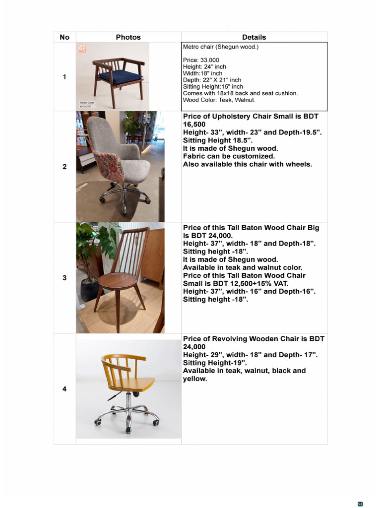 Product Details and Photos - Chairs | PDF