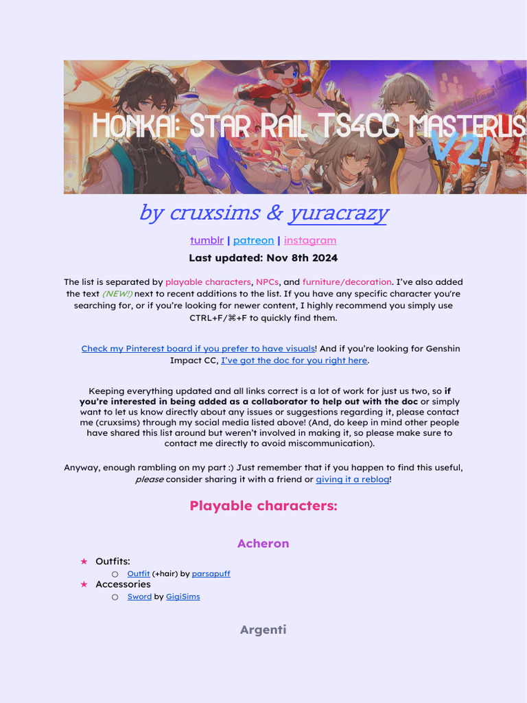 TS4 - Honkai: Star Rail CC Finds | PDF