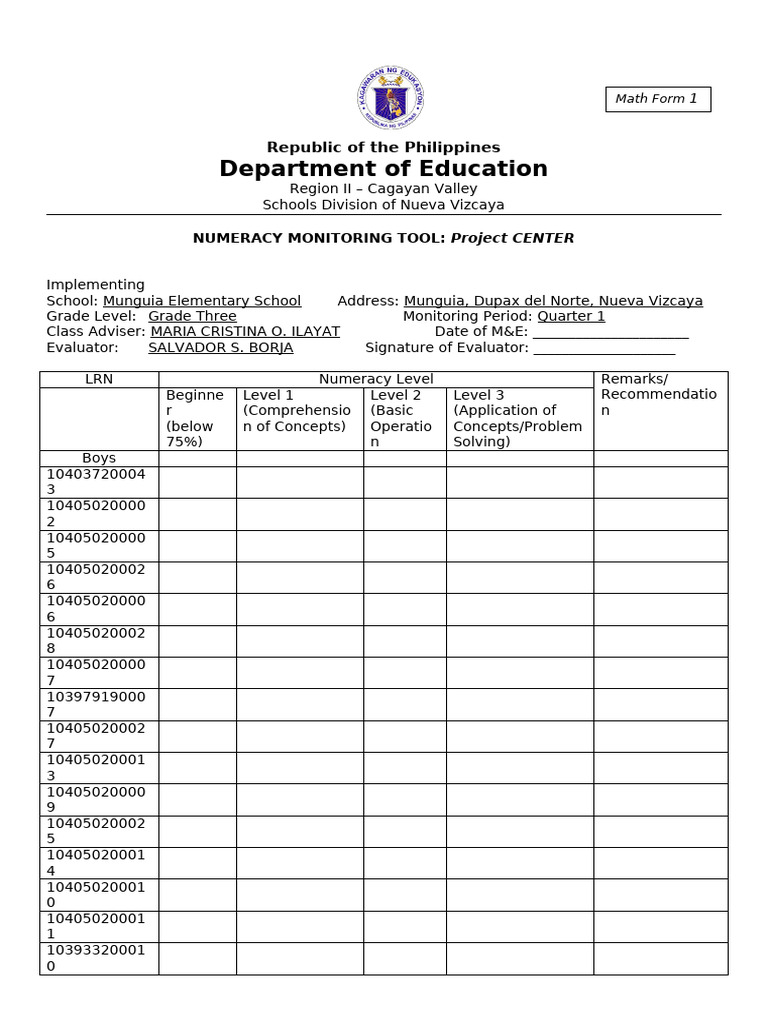 Numeracy-GRADE-3 (Math Form 1) | PDF | Learning | Behavior Modification