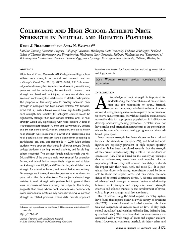 Collegiate and High School Athlete Neck Strength.31 | PDF | Concussion ...