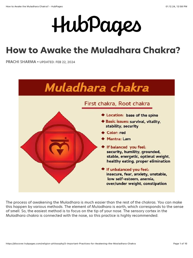 How to Awake the Muladhara Chakra? - HubPages | PDF