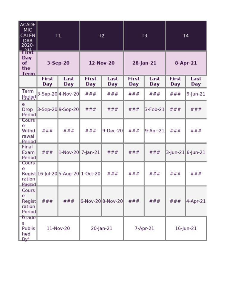 Academic Calendar 2020-21 Summary | PDF