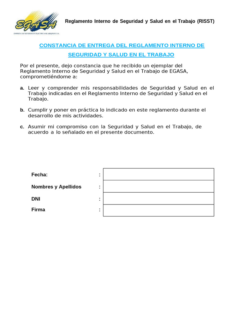 Constancia de Entrega Del Risst de Egasa | PDF