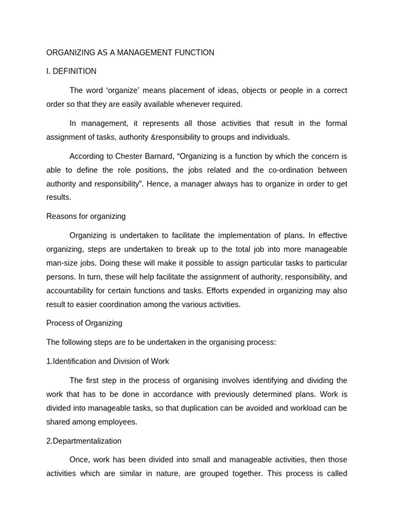 Understanding the Organizing Function in Management | PDF ...