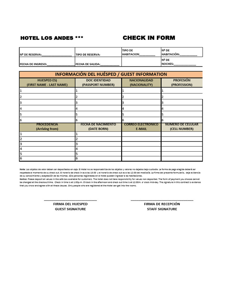 Check in Form Digital | PDF