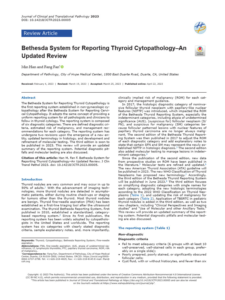 2023 - Bethesda System For Reporting Thyroid Cytopathology-An Updated ...