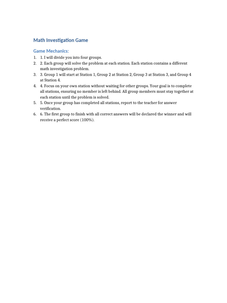 Math Investigation Game Mechanics | PDF