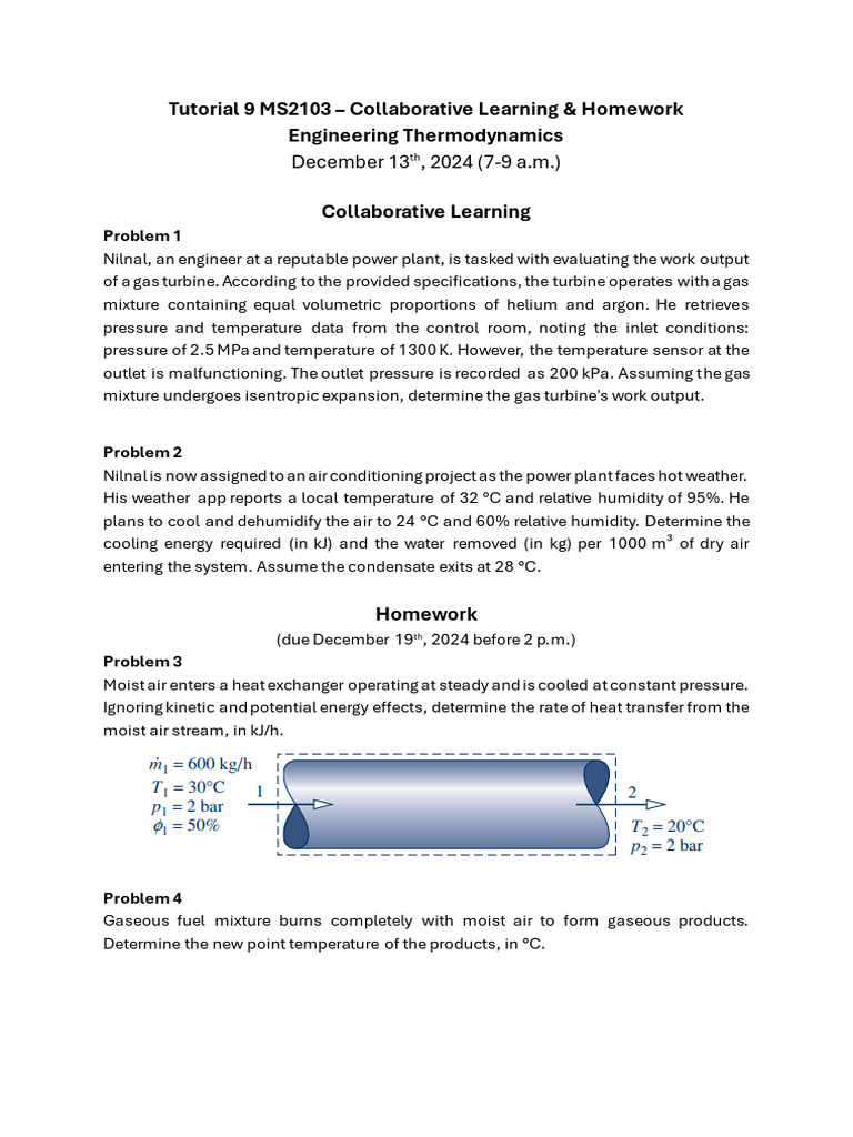 Tutorial 9 MS2103 Engineering Thermodynamics (With Solution Manual) | PDF
