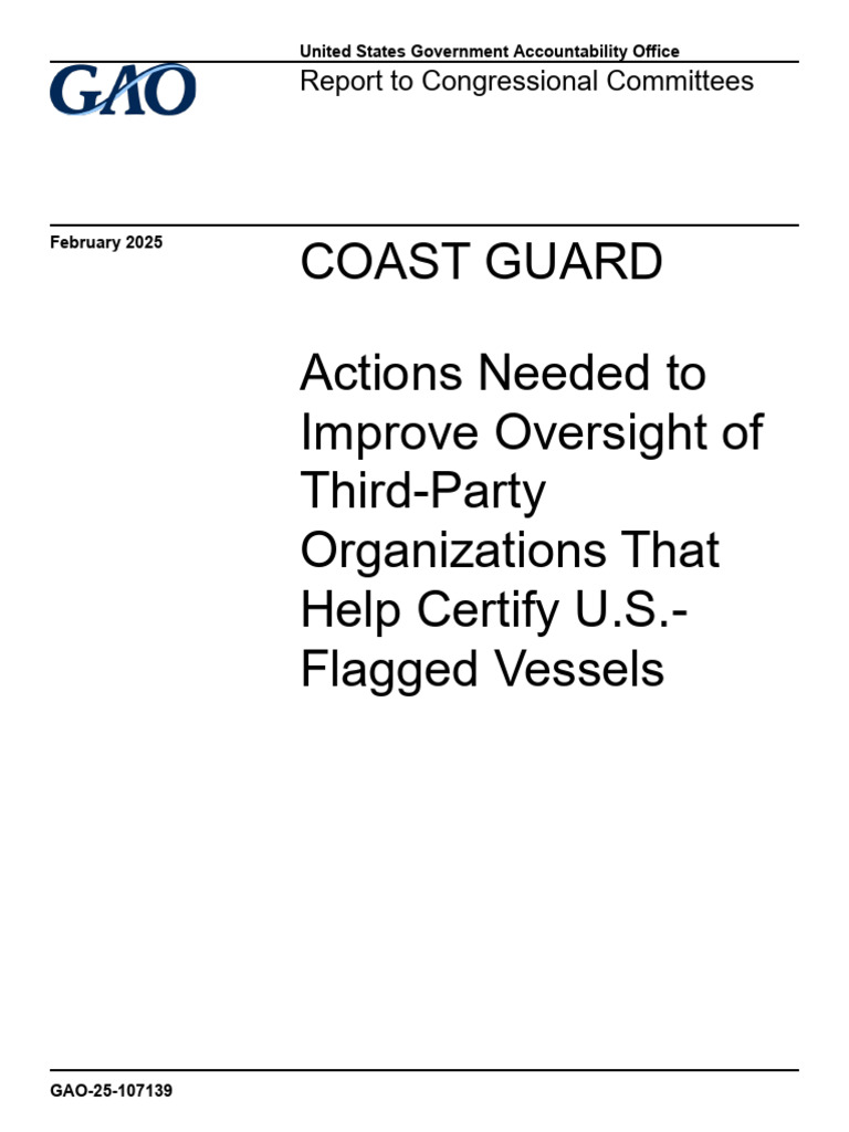 GAO Report On Coast Guard Vessel Certification | PDF | Coast Guard | Audit