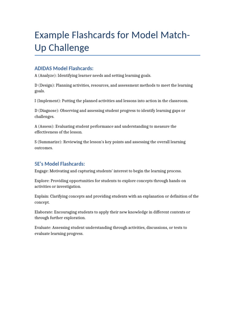 Flashcards for Teaching Models | PDF